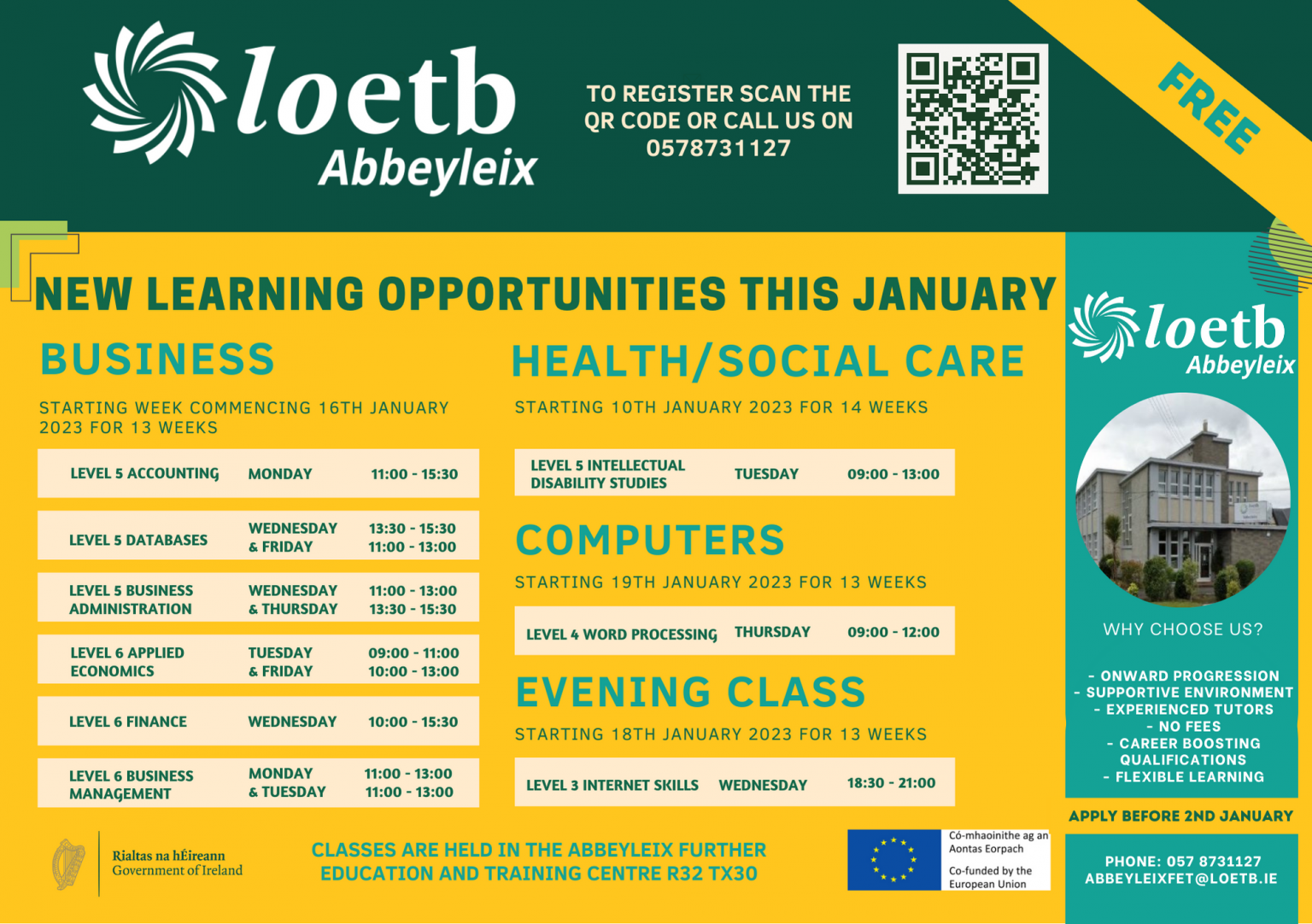 NEW FREE LEARNING OPPORTUNITIES THIS JANUARY 2023. - Abbeyleix Further ...
